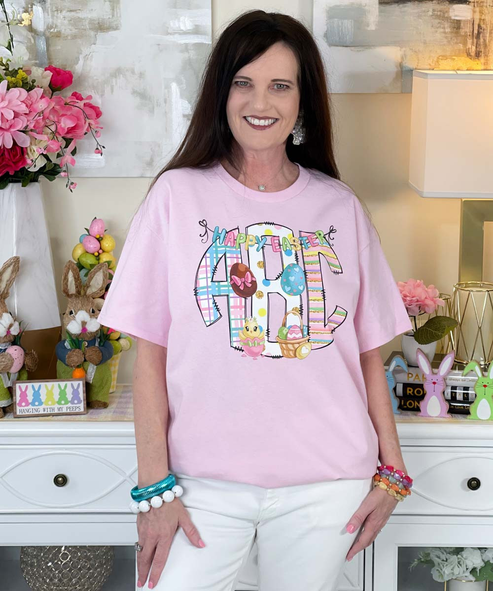 Happy Easter Monogram Graphic Shirt | Personalized Easter Tee | Born To ...