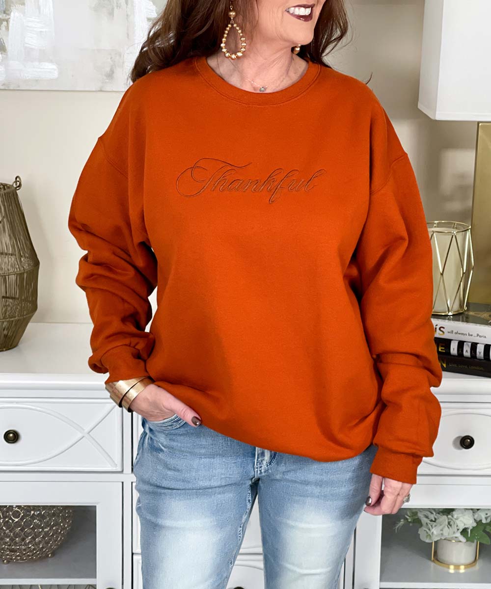 Embroidered Thankful Sweatshirt | Fall Crewneck | Born To Be Sassy