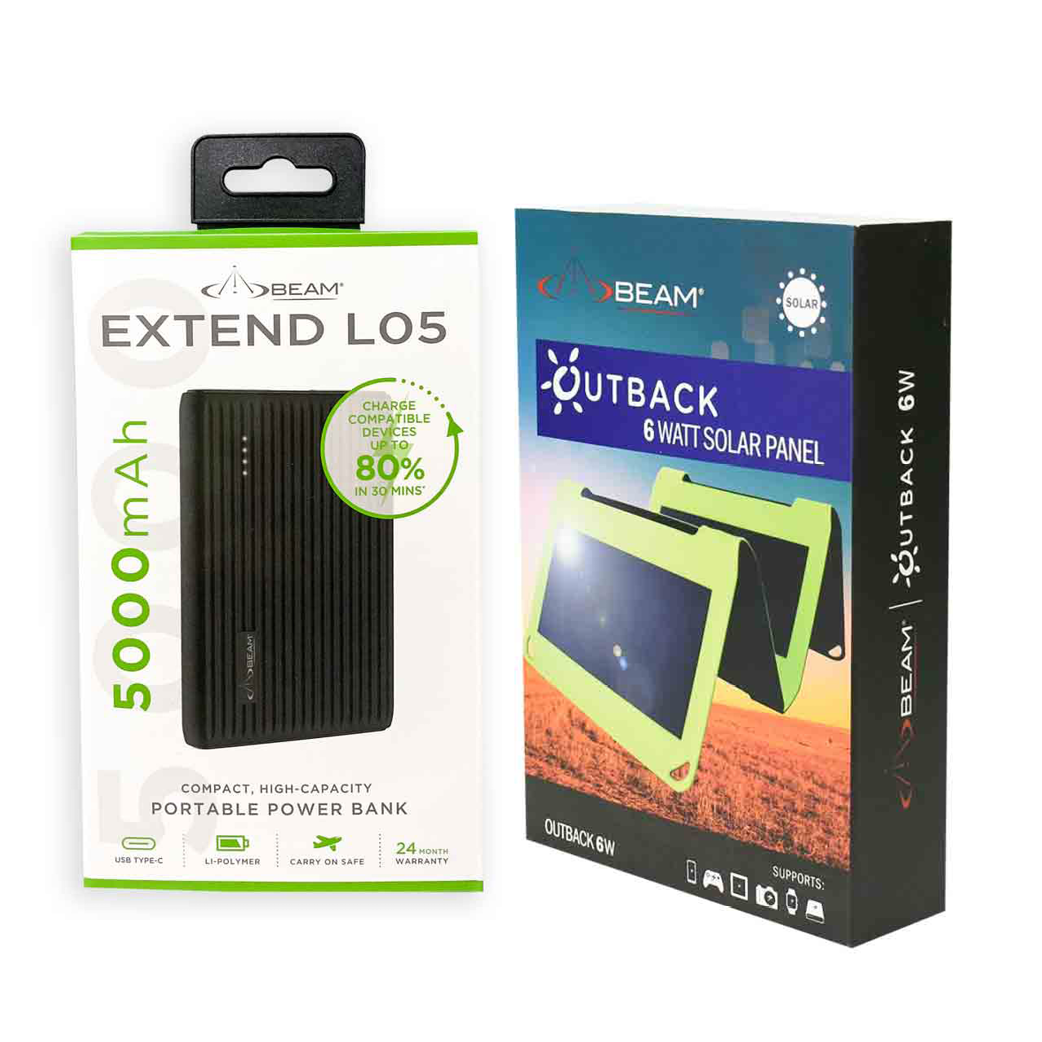 BEAM Solar Panel & Power Bank Travel Power Bundle | Essential Off-Grid Kit