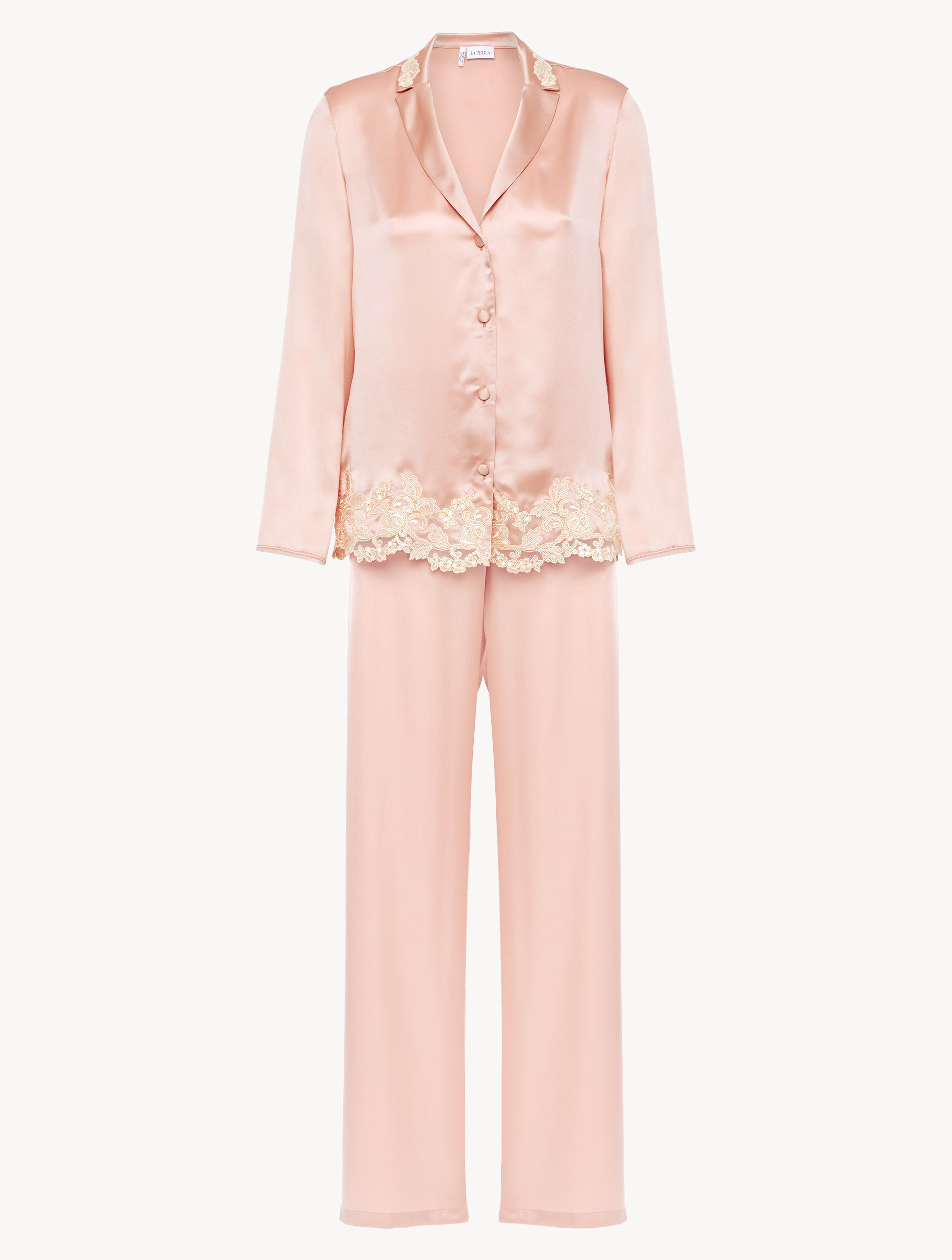 Red silk long pyjamas with frastaglio