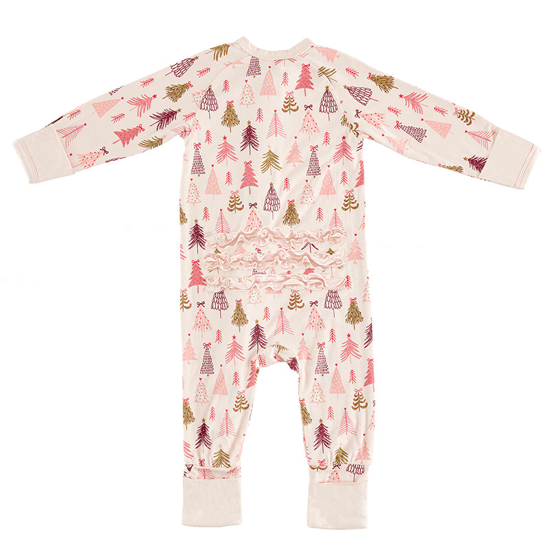 Cozy Romper with Ruffles - Pink Trees - [Wholesale]Stephan Baby