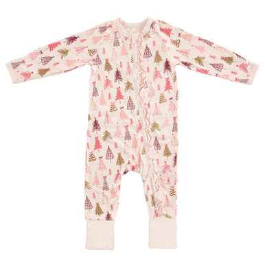 Cozy Romper with Ruffles - Pink Trees - [Wholesale]Stephan Baby