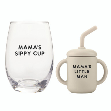 Wine Glass + Sippy Cup Set - Mama + Lil Man - [Wholesale]Stephan Baby