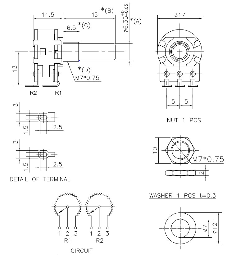 Dual Gang Potentiometer for Stereo Signal | 1/4" Shaft