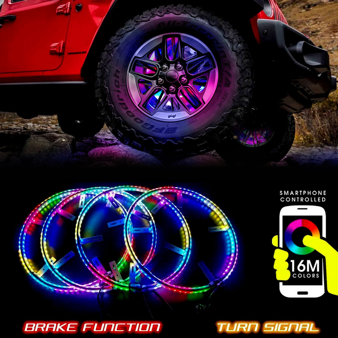 LED Wheel Light Kit Chase Moving Signal and Brake Function Wireless 18 ...