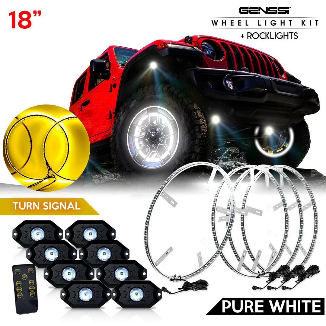 LED Wheel Light Kit White with Amber Signal and 8 Rock Lights Wireless ...