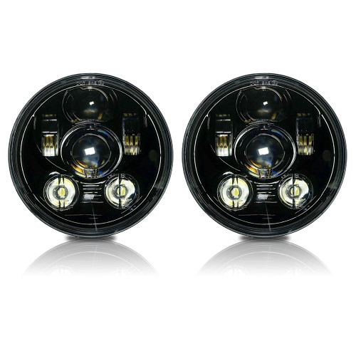 5.75 (5 3/4) In LED Black Projector Headlight Round DOT V2 Set - GENSSI