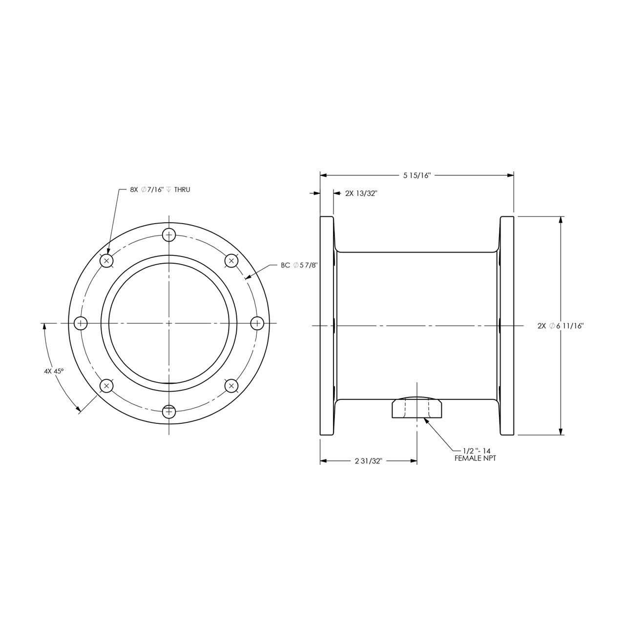 Dixon 4 in. Aluminum TTMA Flange Extension w/ 1/2 in. FNPT Port - John ...