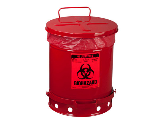 Justrite Biohazard 6 Gal Waste Can (Red) - John M. Ellsworth Co. Inc.