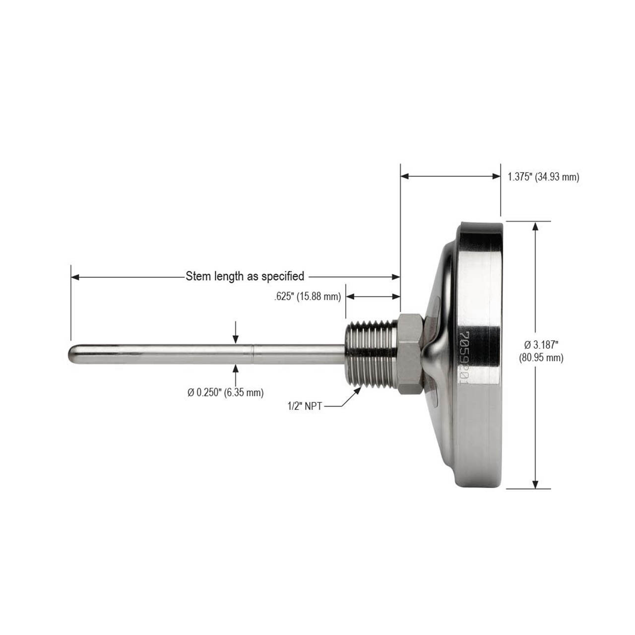 NOSHOK 100 Series 3 in. Dial Bimetal Thermometers, Dial w/ 1/2 in. NPT ...