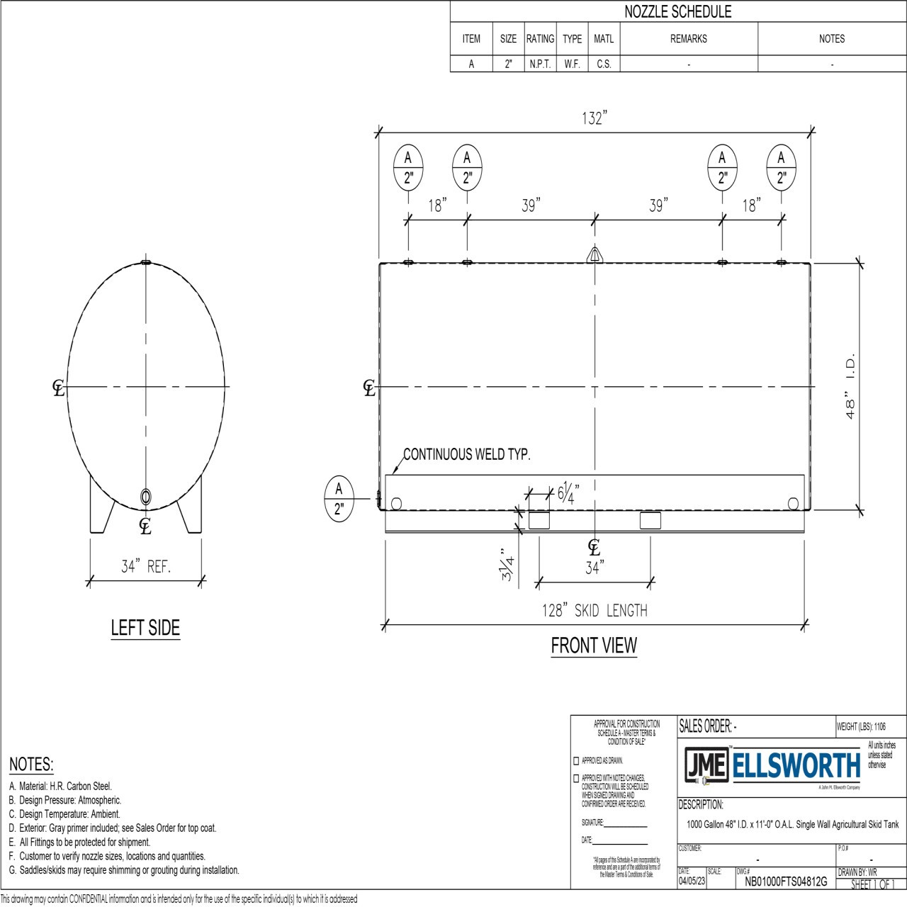 JME Tanks 1000 Gallon 2 in. NPT 132 in. x 48 in. Single Wall ...