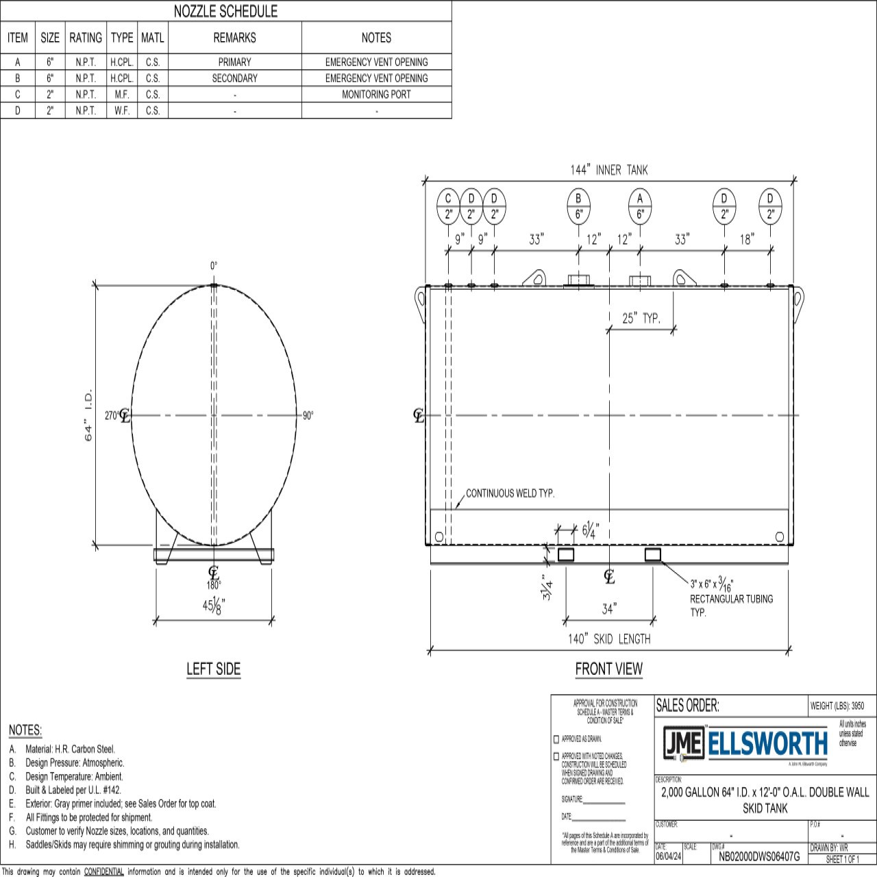 JME Tanks 2000 Gallon 144 in. x 64 in. UL Double Wall Skid Tank - John ...