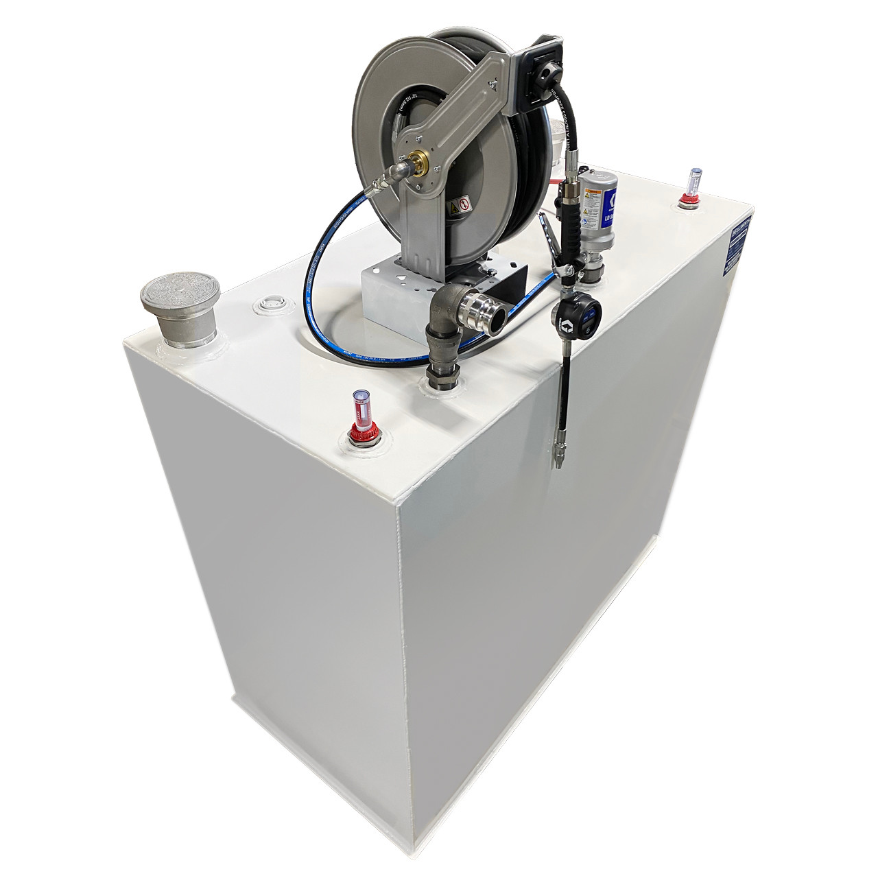 JME 500 Gallon Double Wall Tank w/ Graco 1/2 in. x 50 ft. Oil Hose Reel ...