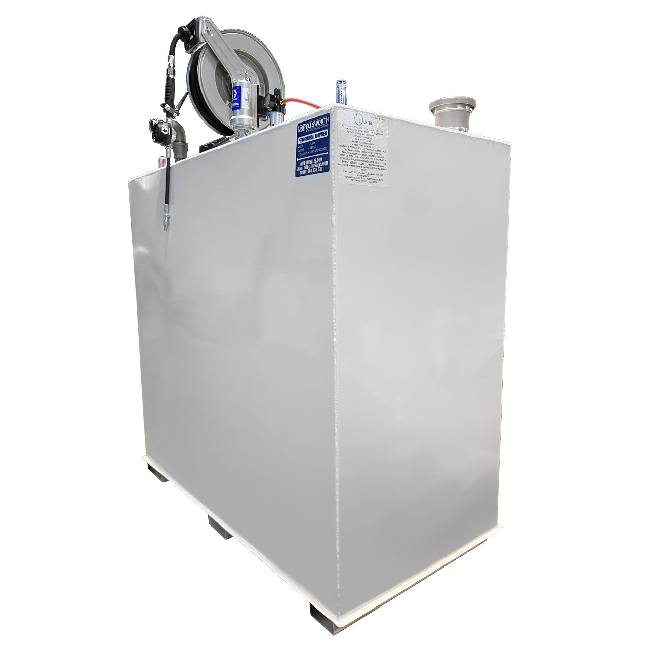 JME 500 Gallon Double Wall Tank w/ Graco 1/2 in. x 50 ft. Oil Hose Reel ...