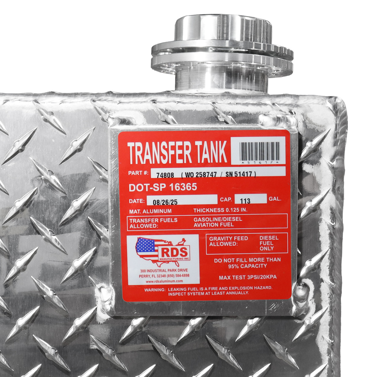 RDS Manufacturing 113 Gallon Aluminum Rectangular DOT Certified ...