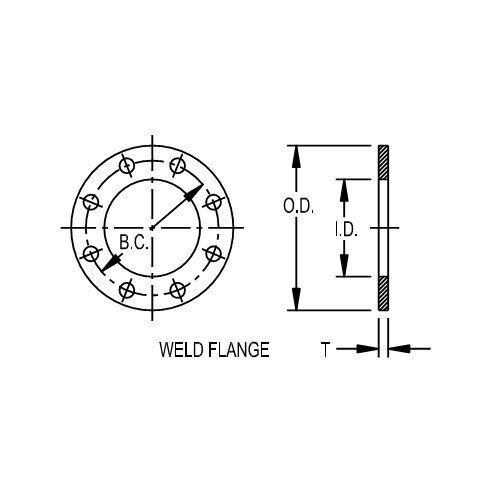 Betts 316 Stainless Steel TTMA Weld Flange - John M. Ellsworth Company