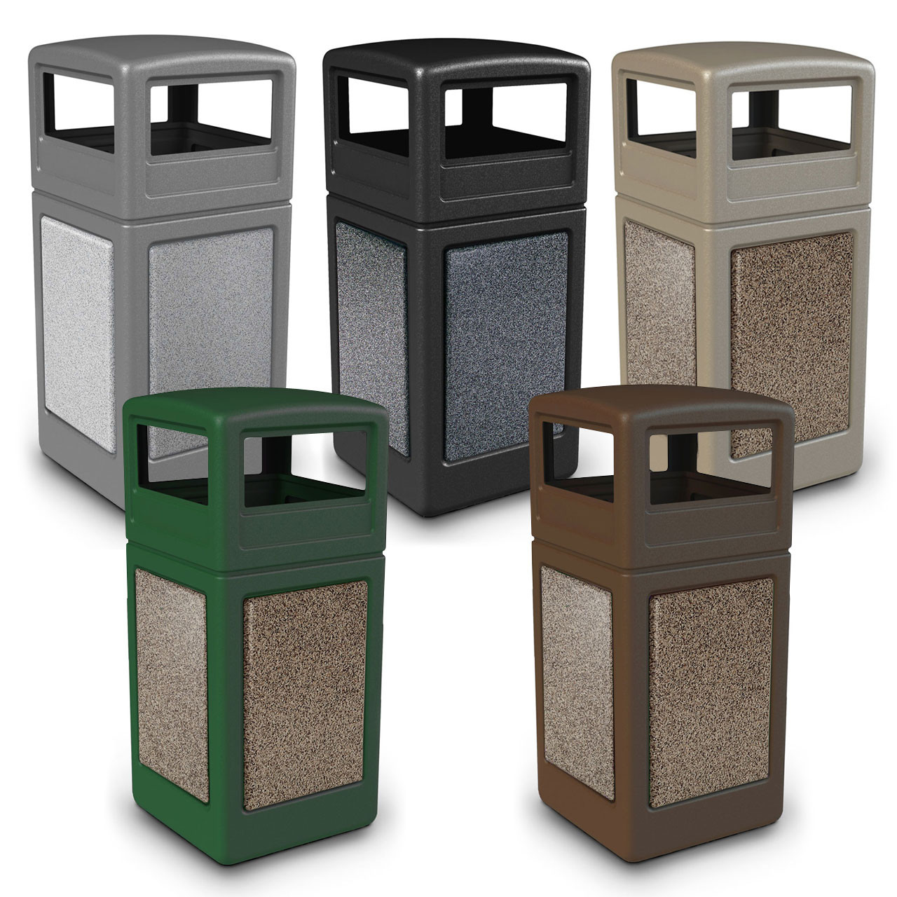 Commercial Zone 42 Gallon StoneTec Panel Square Waste Container w/ Dome ...