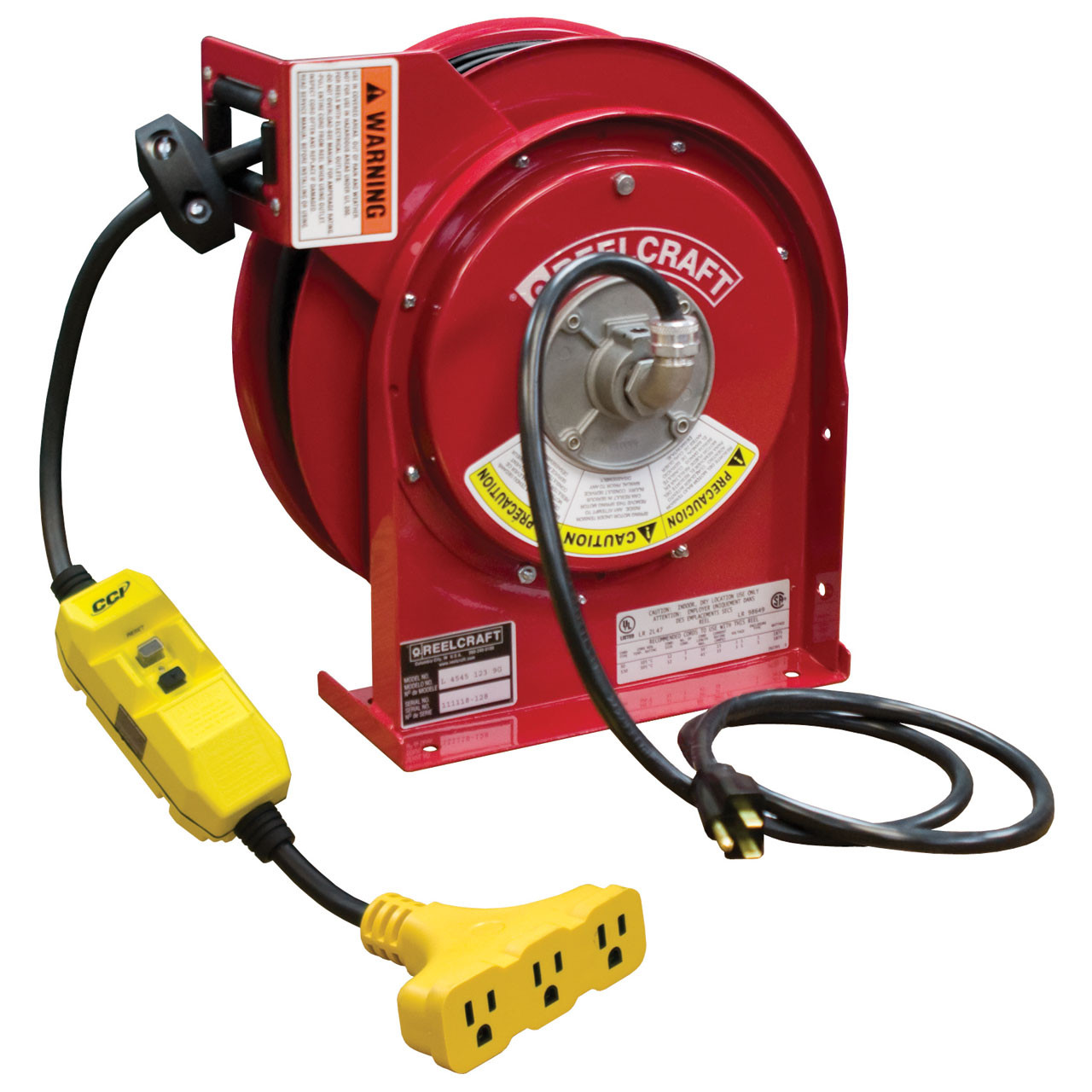 Reelcraft L4000 Series Heavy Duty Power Cord Reel w/ Triple Outlet ...