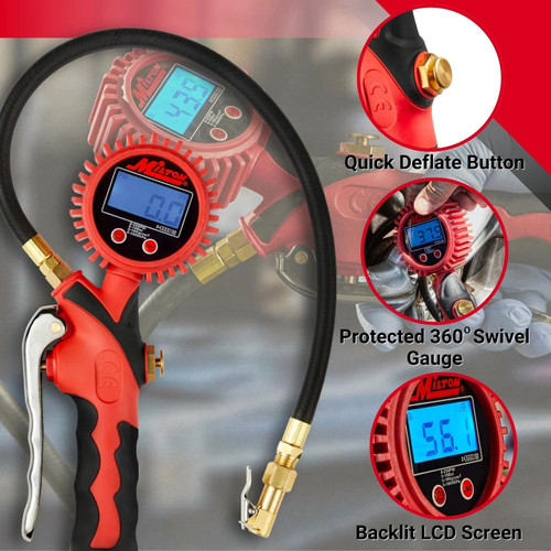 Milton S-568 Pistol Grip Inflator Gauge, Digital 0-255 PSI, Kwik Grip ...
