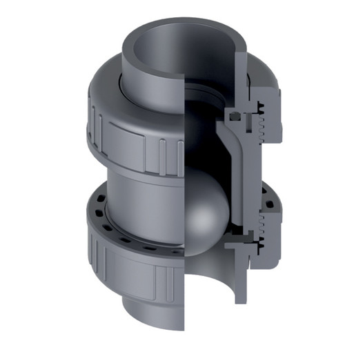Chemline Plastics EC Series Ball Check Valve, PVC Body, FKM O-Rings ...