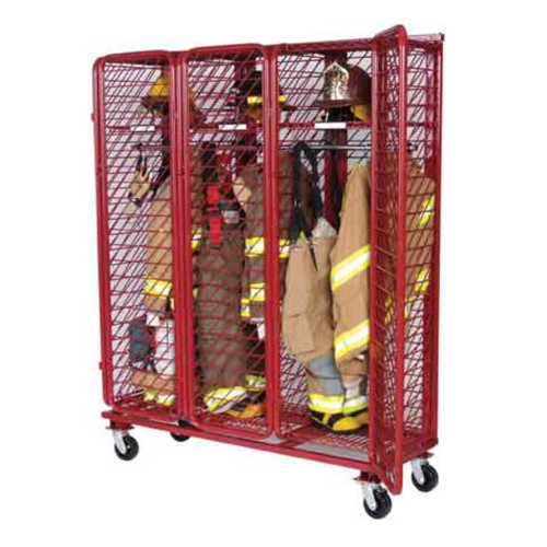 Red Rack Mobile 3-Section Single-Sided Turnout Gear Locker w/ Security ...