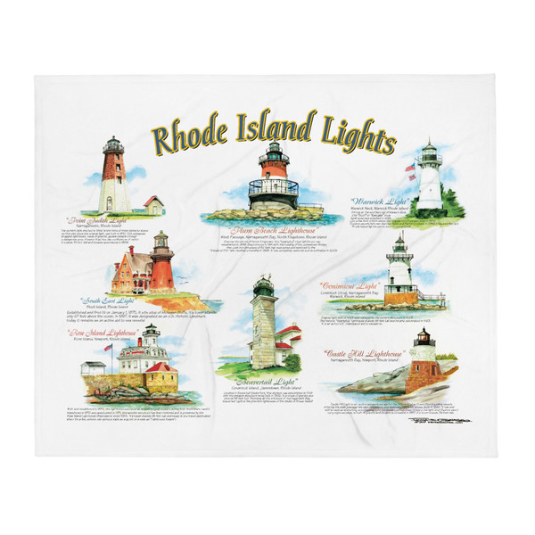 Rhode Island Lights By Frank Galasso Throw Blanket Ocean State Ts