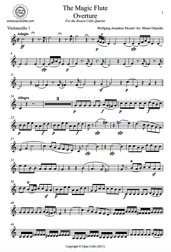Wolfgang Amadeus MOZART, The Magic Flute Overture for 4 Cellos - OpusCello