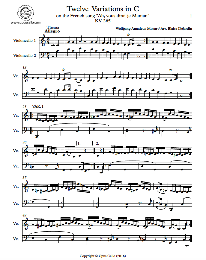 MOZART Variations for cello duo