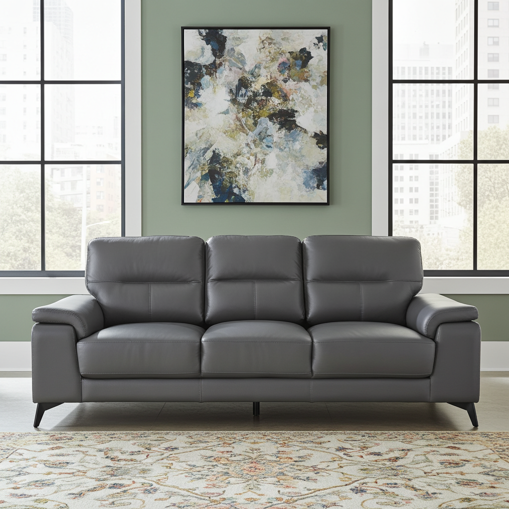 Salma Genuine Leather Sofa Grey| Pallucci Furniture