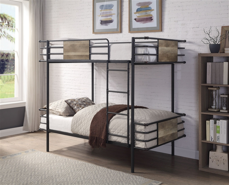 Mitchell Pipe Style Twin Bunk Bed in Gunmetal Finish