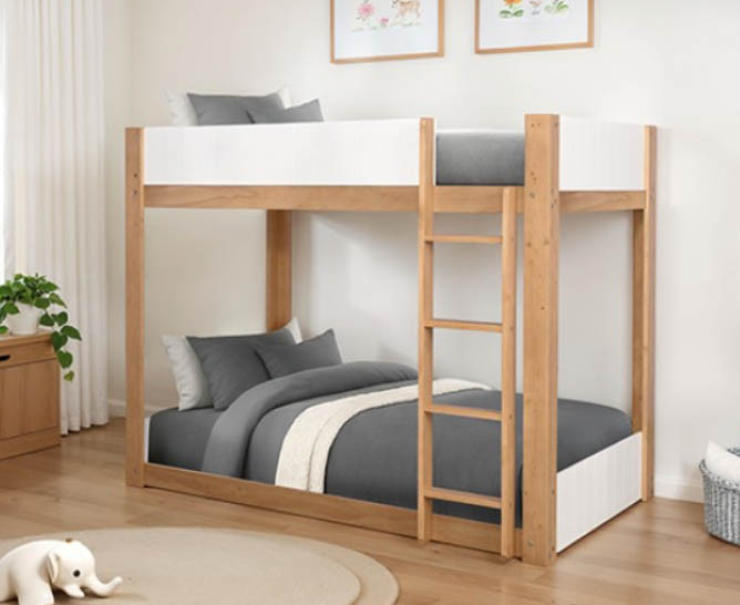 Kai Twin Bunk Bed in White Natural w/ Front Mounted Ladder