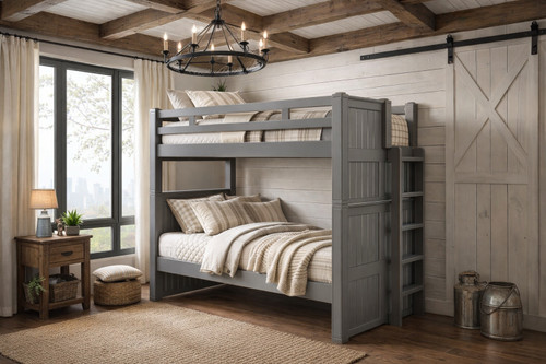 Twin Dual Height Bunk Bed w/ Straight Ladder on End