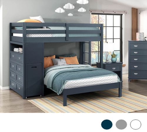 Brooks Twin Full Loft Bunk Bed w/ Chest and Hidden Desk