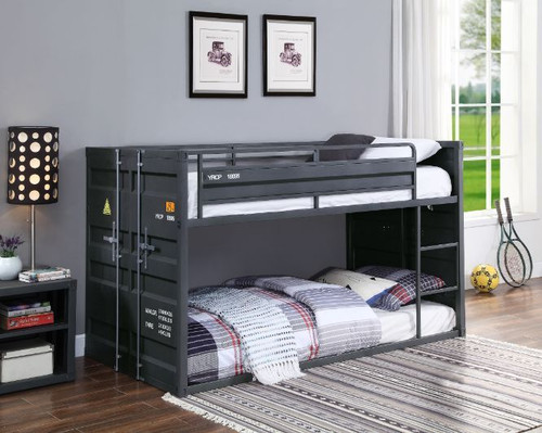 Low Profile Twin Cargo Bunk Bed Red Charcoal Blue