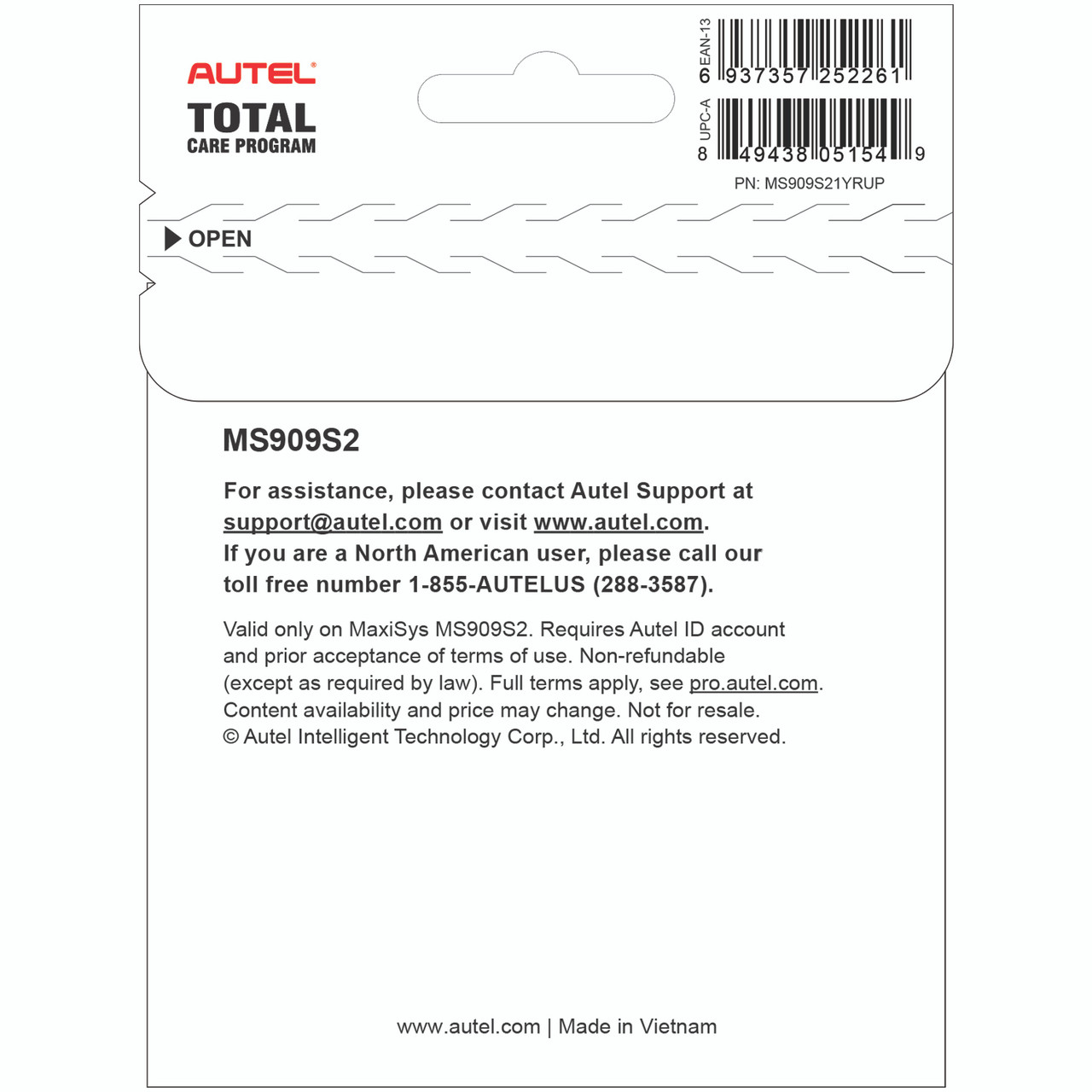 Autel Total Care Program (TCP) Card for MS909S2