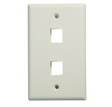 DYNAMIX Dual Port Face Plate for RJ45 110 Keystone Jacks. NOTE Jack pins at top of plate when ...