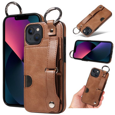 Apple iPhone 13 Hand Strap PU Card Case Brown - Parallel Imported