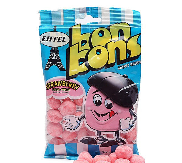 Bon Bons Strawberry 4 Ounce 12 Count Peg Bag - Mad Al Candy