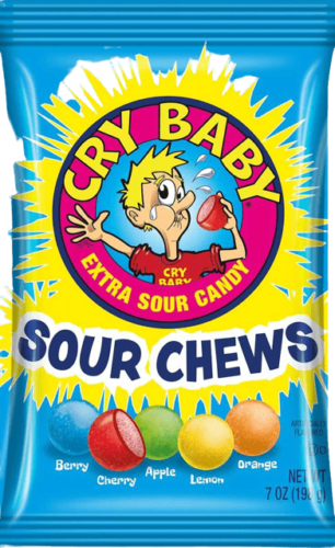 Cry Baby Sour Chews 7 Ounce 8 Count Peg Bag