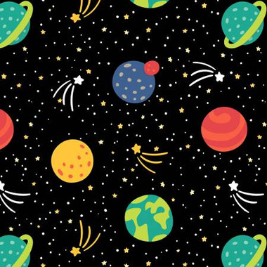 Planets And Stars Black - David Textiles Flannel - Funky Monkey Fabrics ...