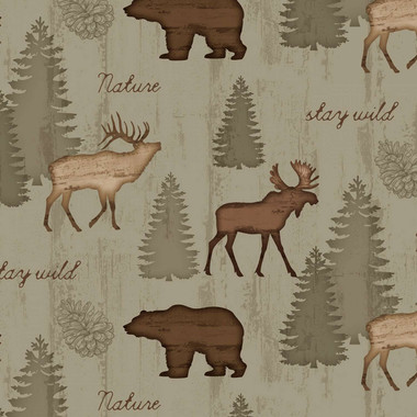 Wildlife Trail Scenic Green - Wilmington Prints Cotton - Funky Monkey ...