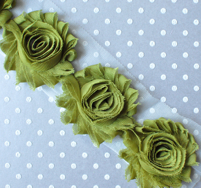 2.5" shabby flower trim Viridian teal green