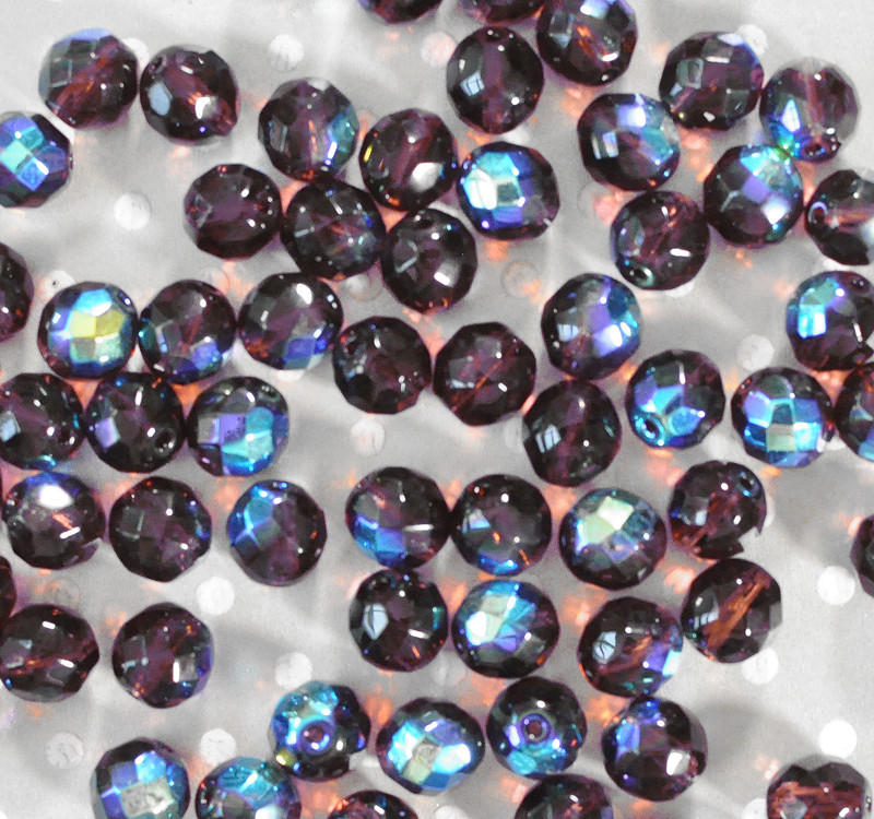 12mm Dark Amethyst AB faceted round Czech glass beads