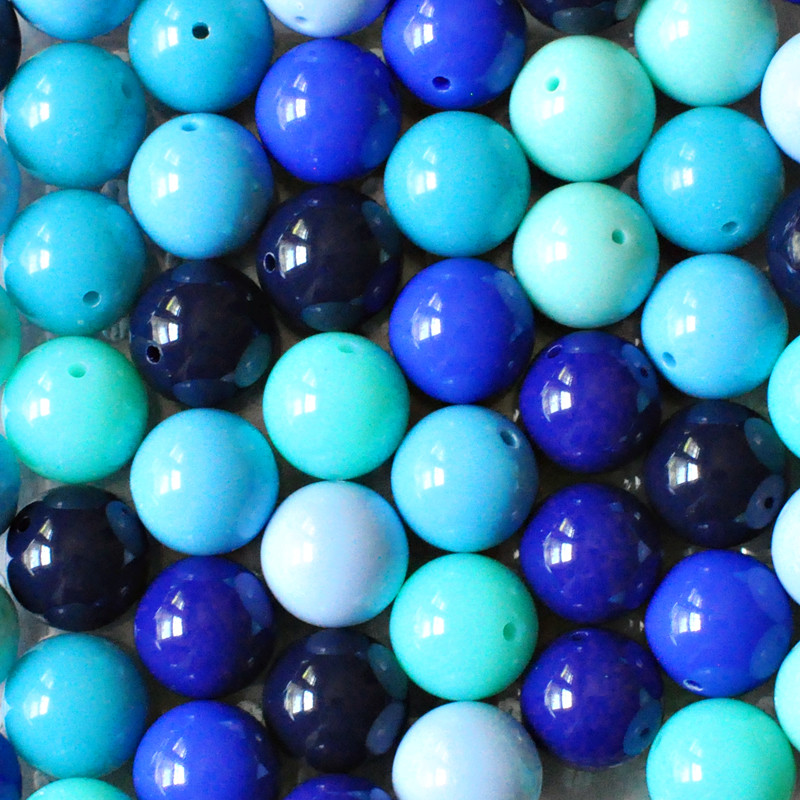 Shades of blue solids bubblegum bead variety mix