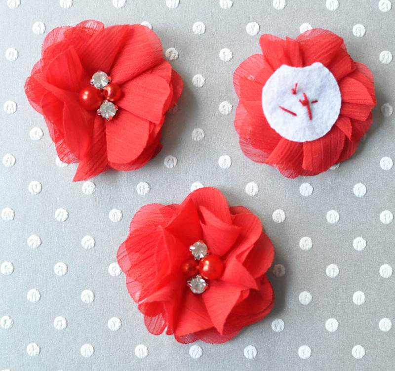 2" Red - Jeweled chiffon flower