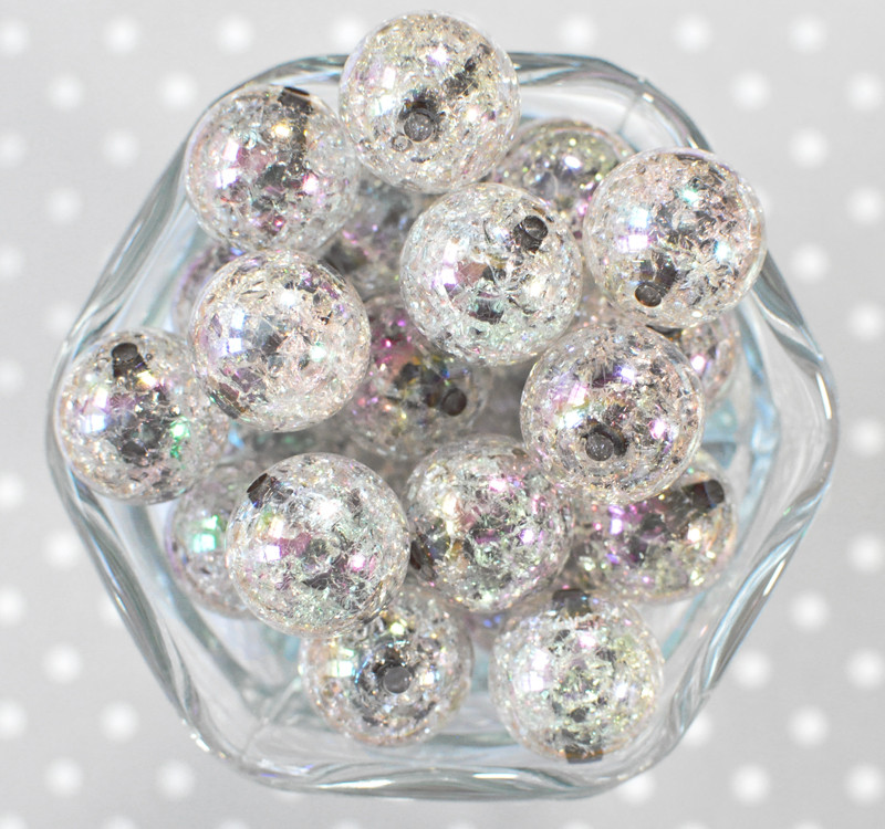 20mm Bead in a Bead Silver foil bubblegum beads