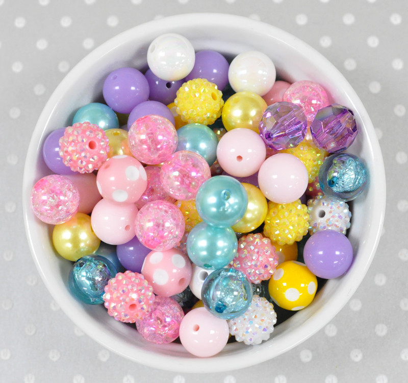16mm Turquoise, aqua, and purple bubblegum bead mix