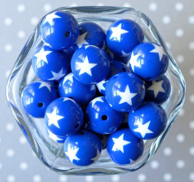 20mm Royal blue Star printed bubblegum plastic beads