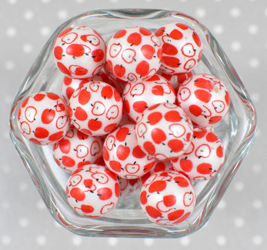20mm Apples printed bubblegum beads