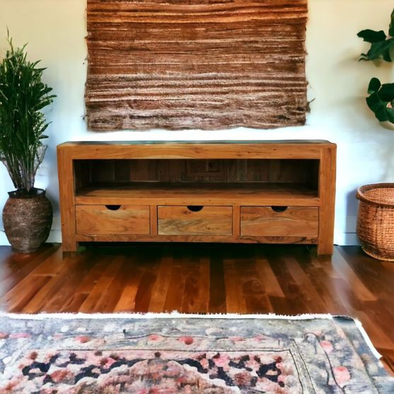 Acana TV Unit Acacia Wood 3 Drawer - The Loving Home